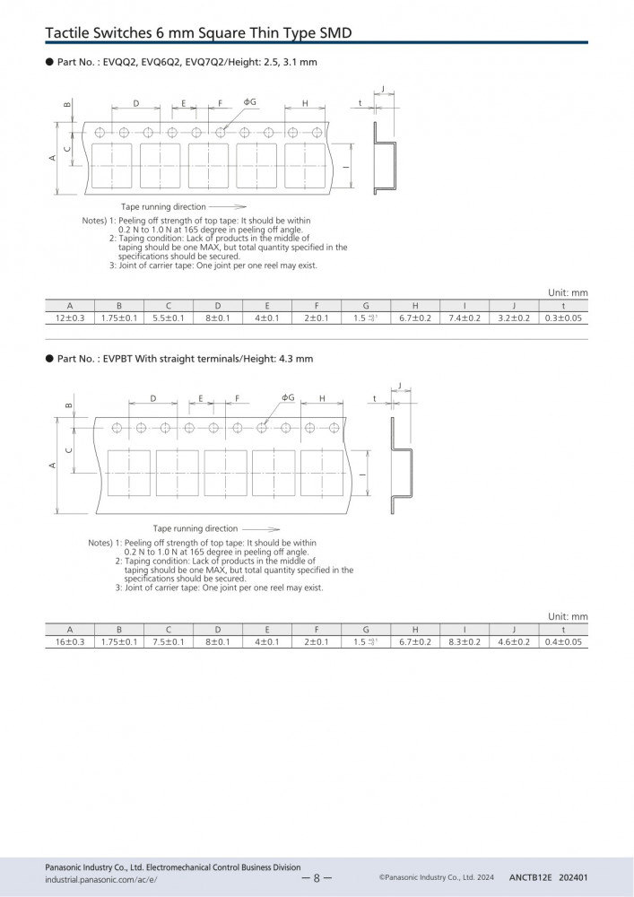 PANASONIC tactile switch catalog page 9