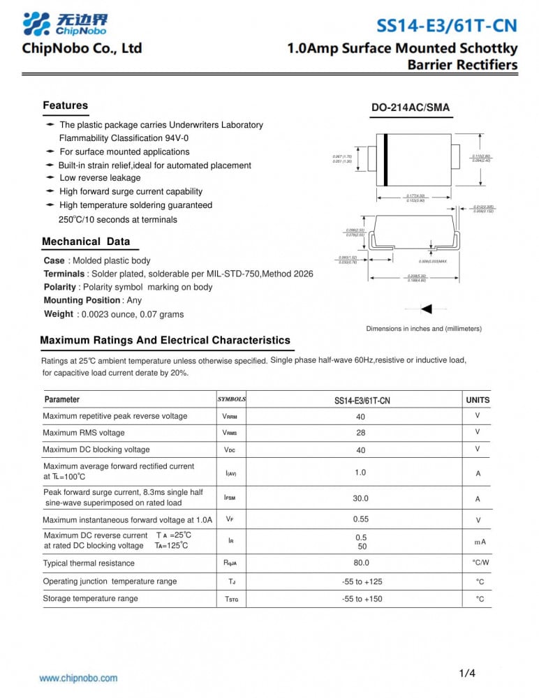 SS14-E3/61T-CN datasheet page 1