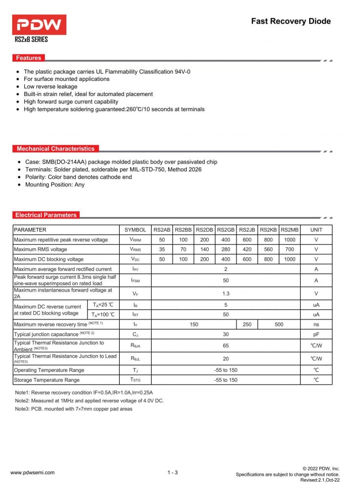PDW RS2JB datasheet page 1