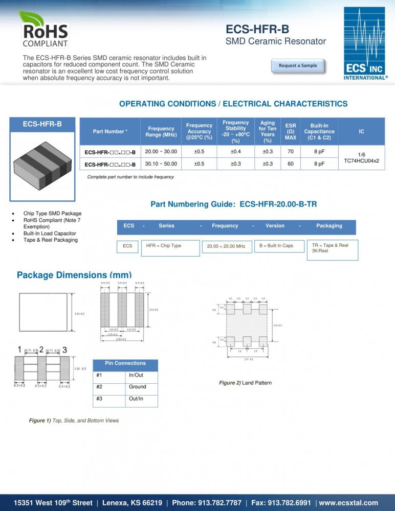 ECS-HFR-B series technical document page