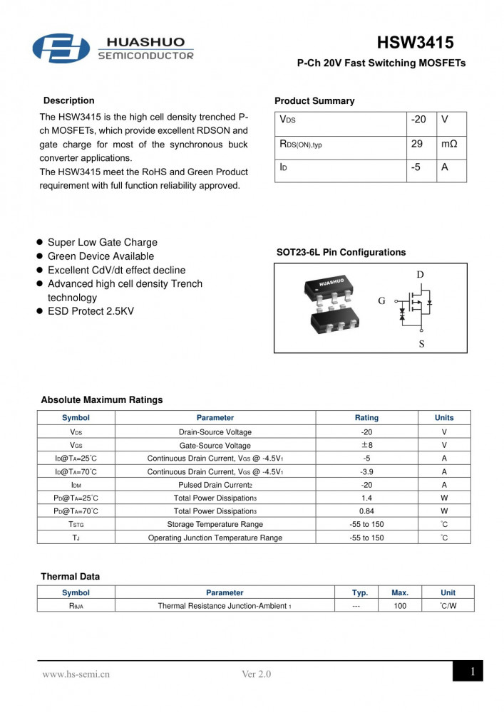 HSW3415 datasheet page 1
