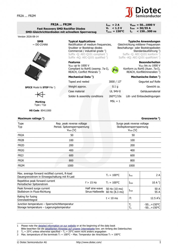 DIOTEC FR2 series datasheet page 1
