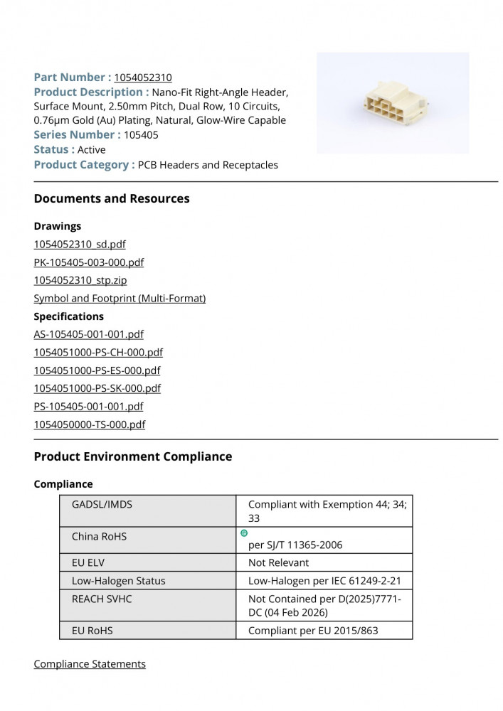 MOLEX Nano-Fit specification page 1