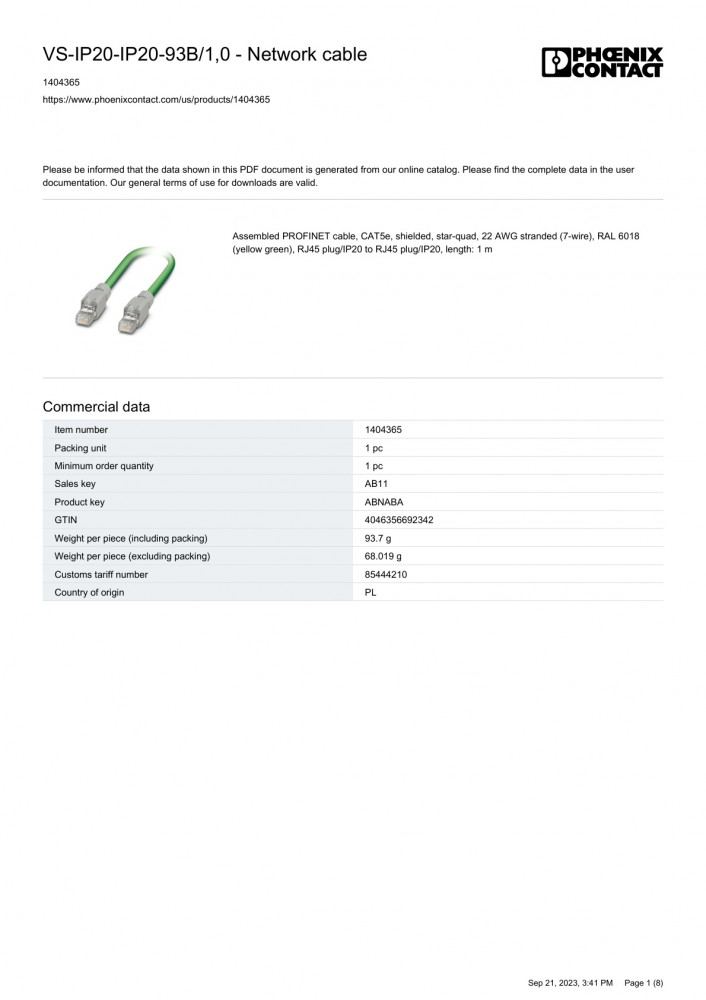 Phoenix Contact 1404365 product document page 1