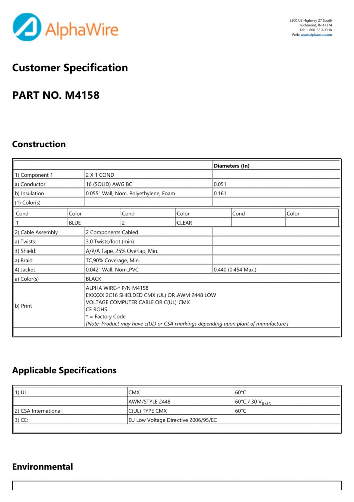 M4158 specification page 1