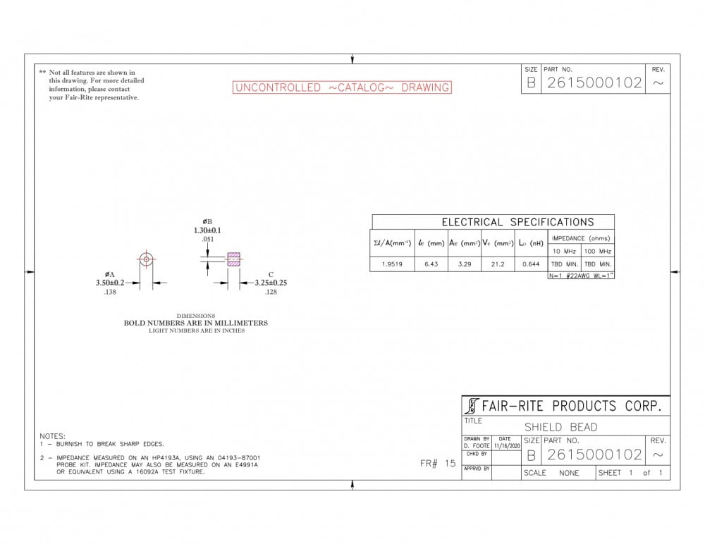 Fair-Rite 2615000102 technical document page