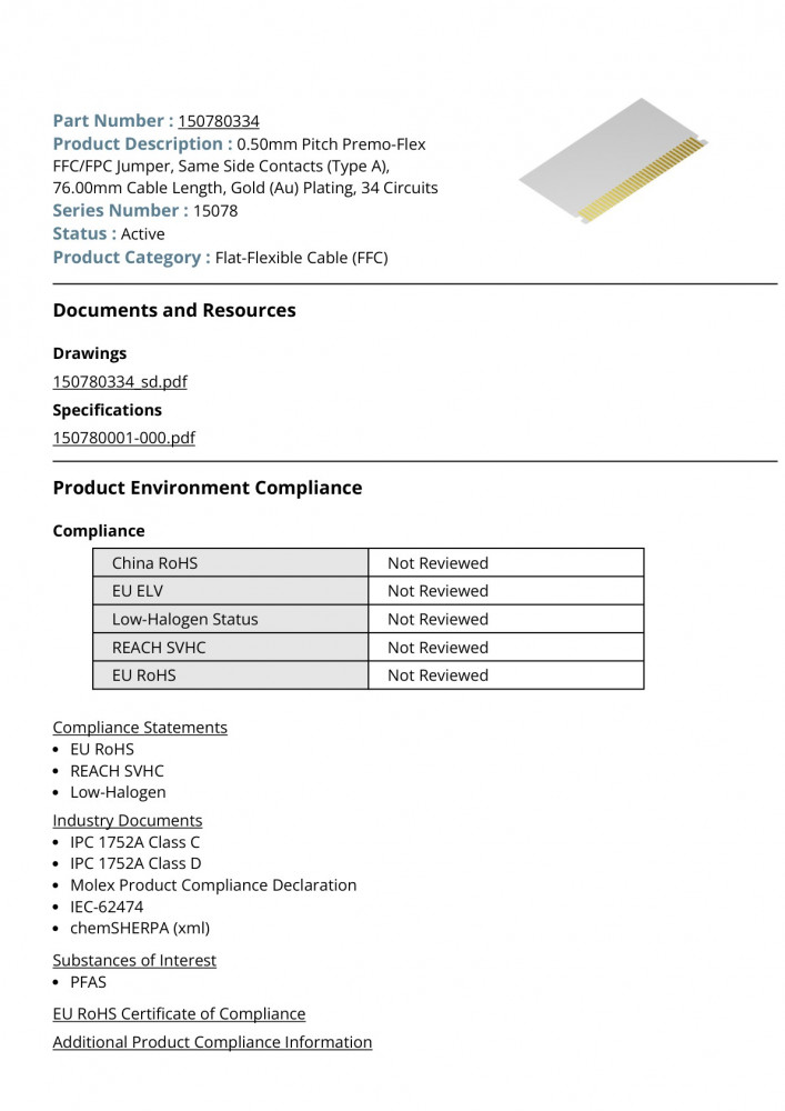 MOLEX product specification page image 1