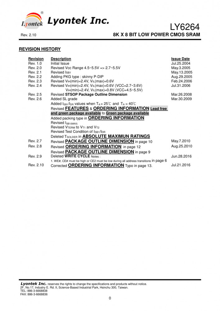 LY6264 datasheet page 1