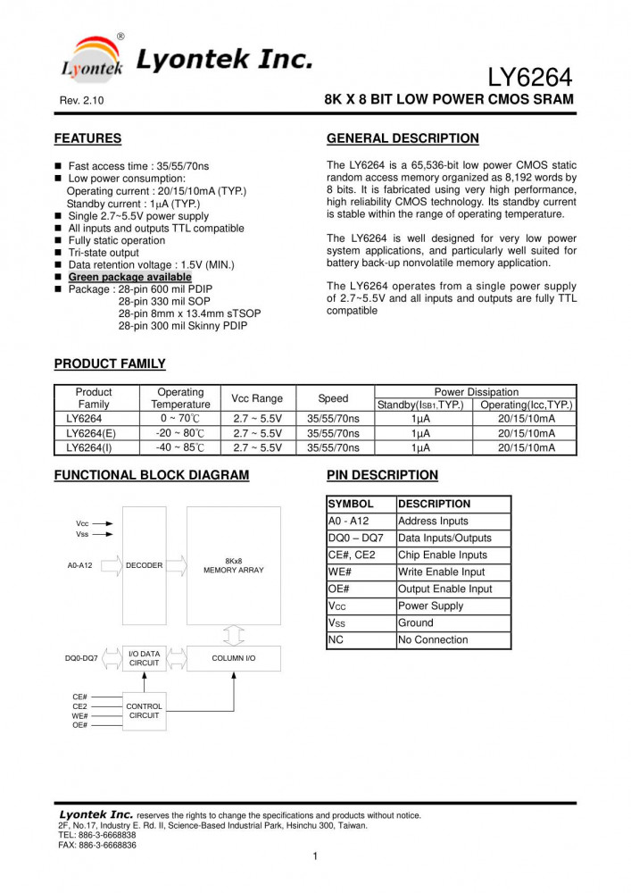 LY6264 datasheet page 2