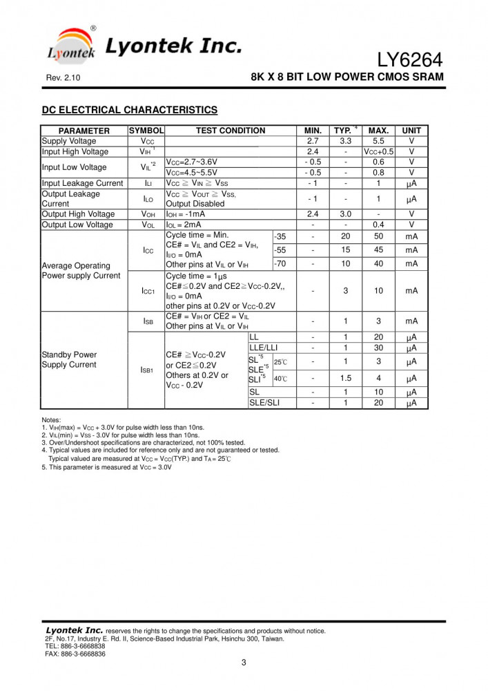 LY6264 datasheet page 4