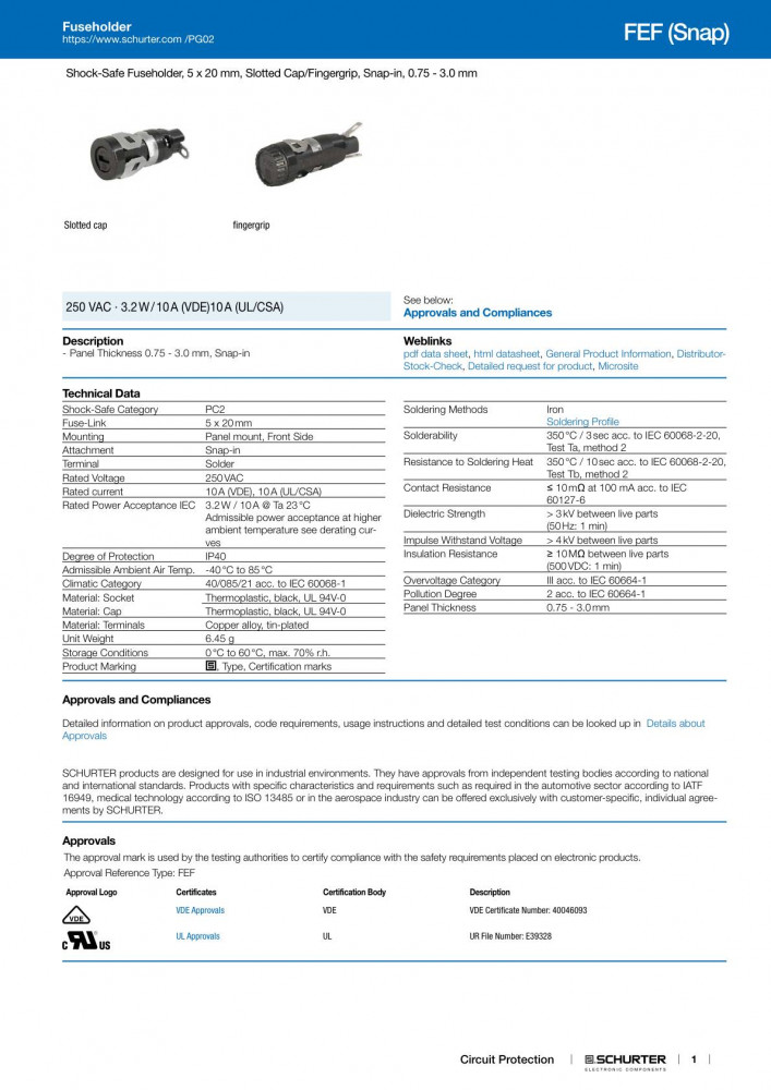 SCHURTER 0031.1165 technical document page 1
