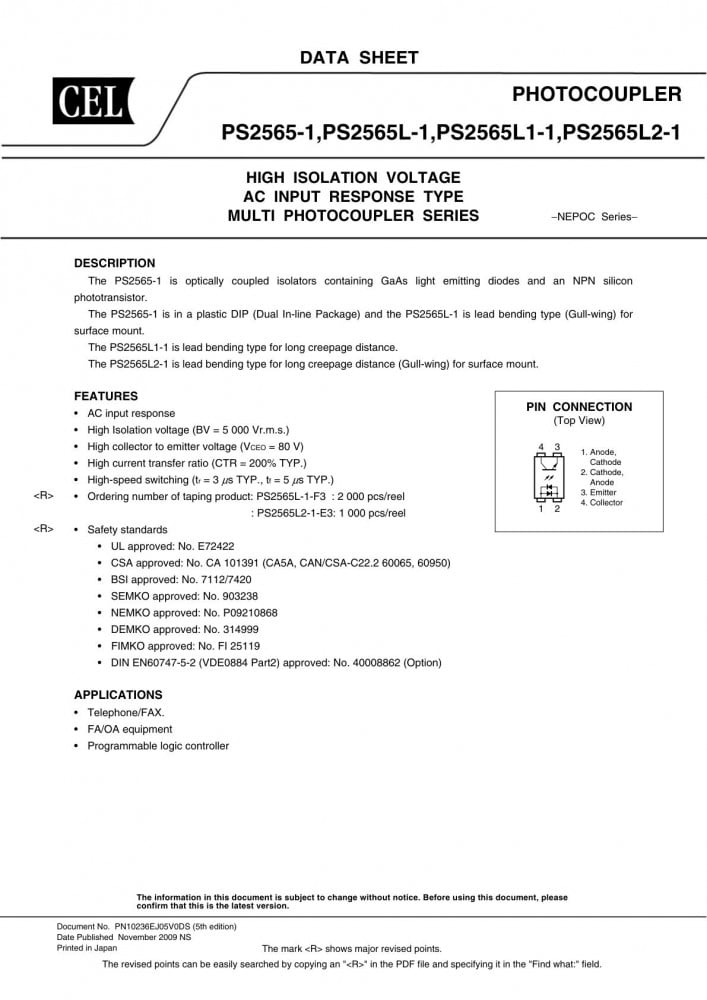 PS2565L-1-V-A datasheet page 1