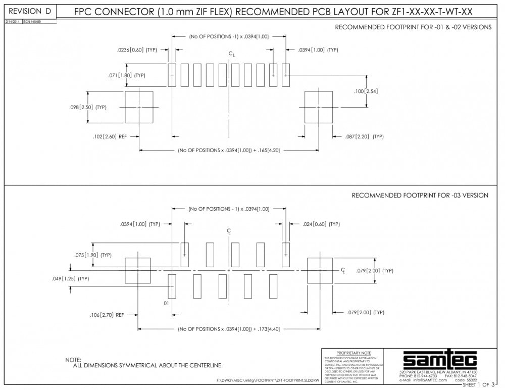 Samtec ZF1-10-02-T-WT-TR technical drawing page 1