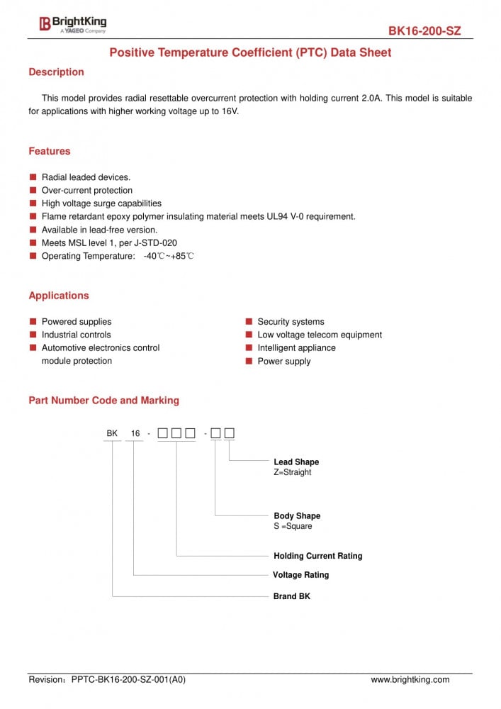 BK16-200-SZ datasheet page 2