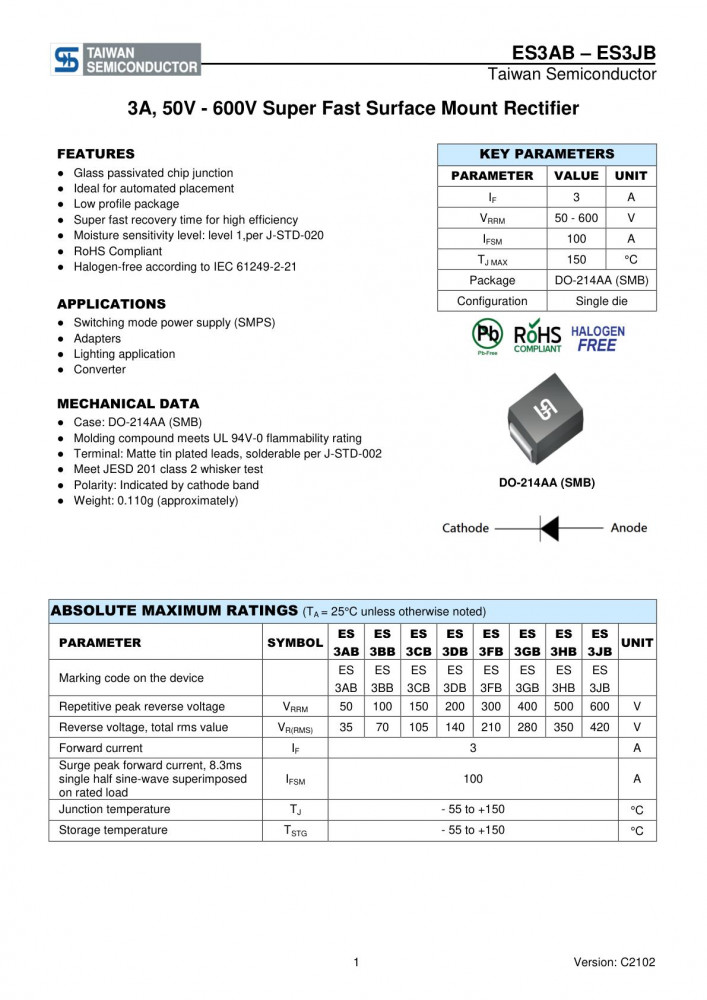 ES3CB datasheet page 1