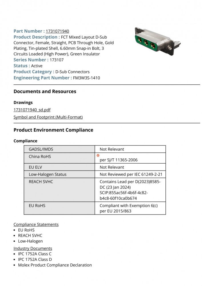 MOLEX 1731071940 technical drawing page 1