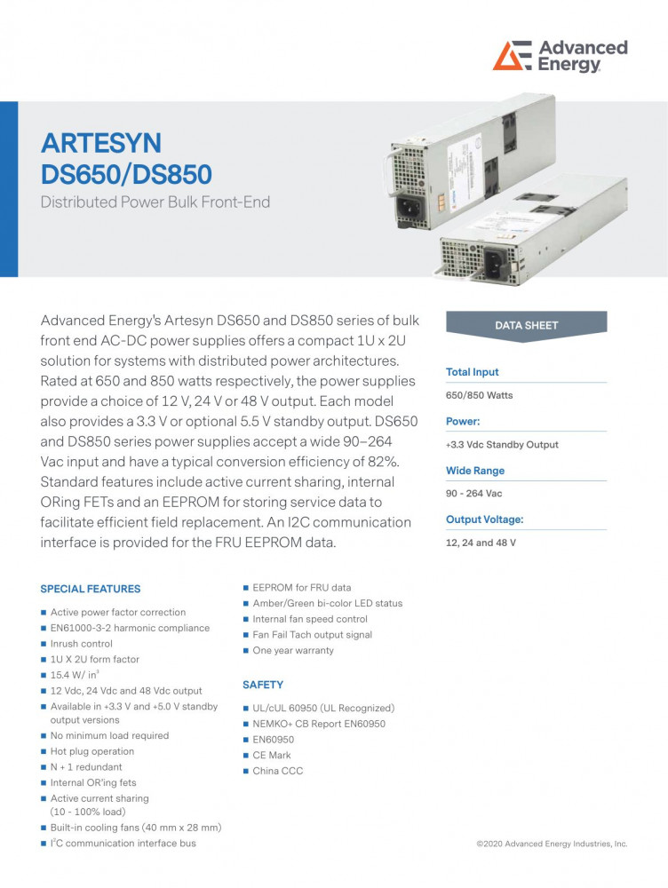 Artesyn DS850-5 datasheet page 1