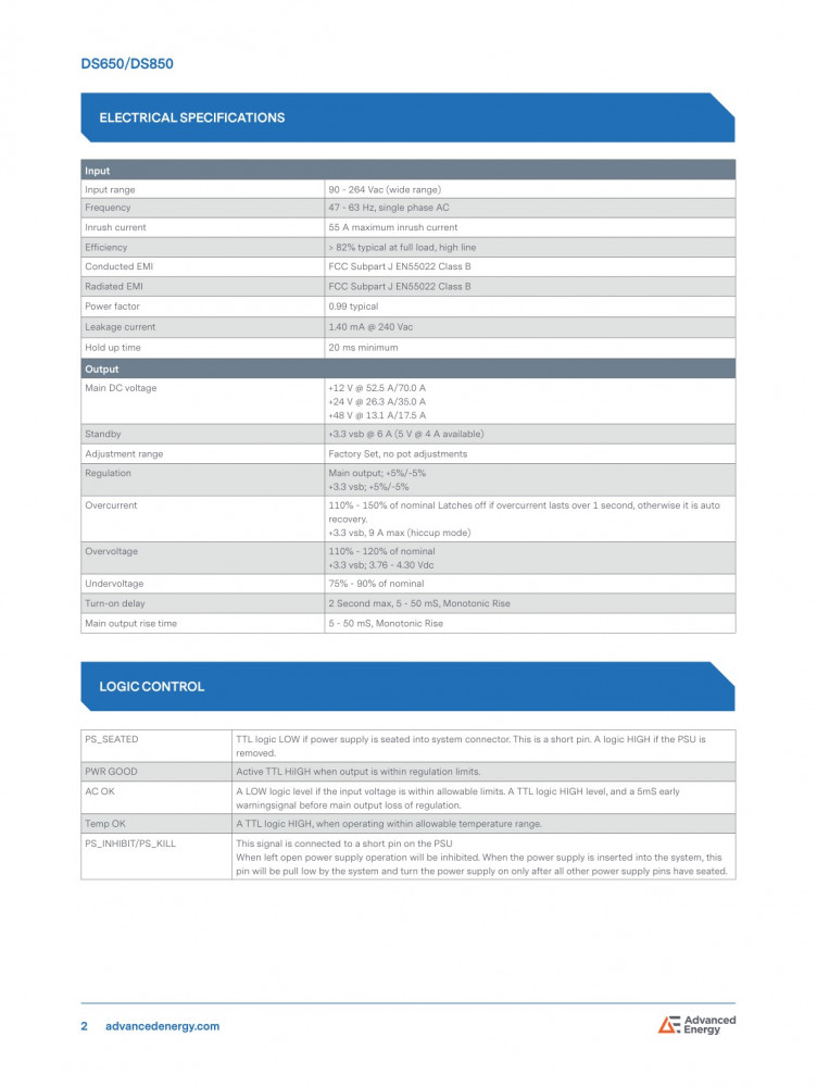 Artesyn DS850-5 datasheet page 2