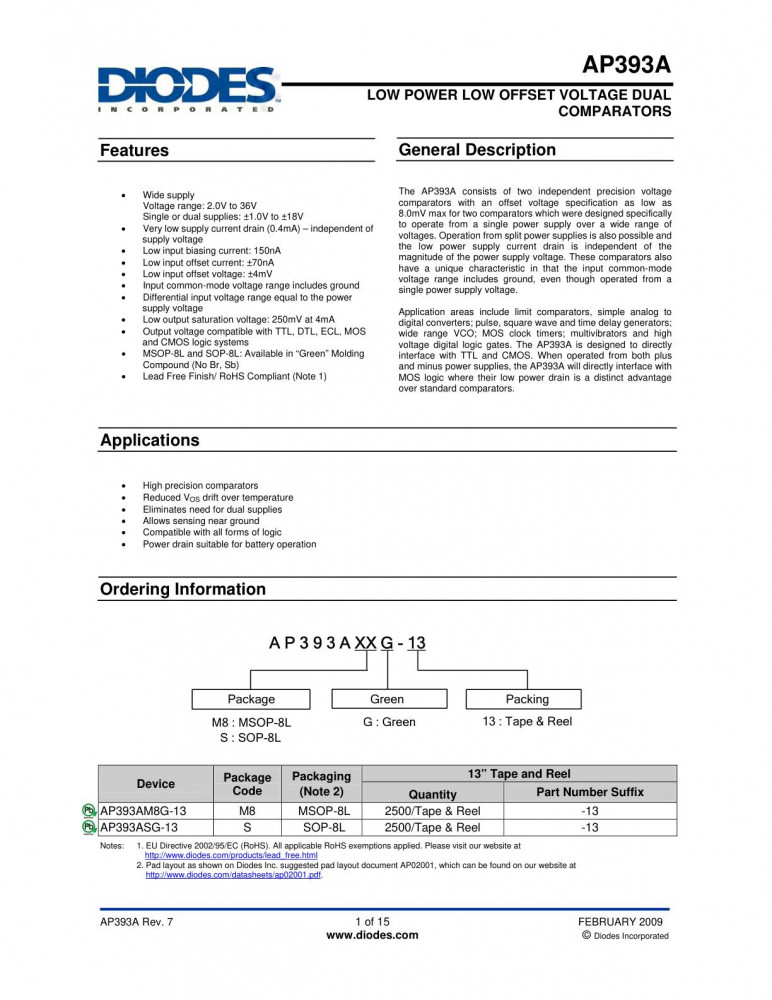 AP393ASG-13 datasheet page 1