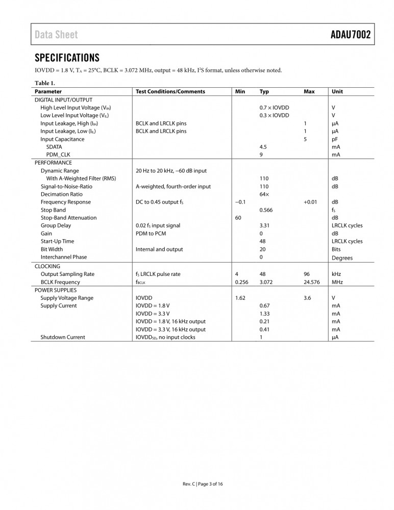 ADAU7002 datasheet page 3