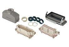 Heavy-Duty Connector Kit, 6 Pole, Series S-E Female-Male Inserts, Pg16 Metal Cable Gland, Pg16 Die-cast Aluminum Hood-Top Entry, Bulkhead Housing-Vertical, 1 Lever, Size 6B «44x27», Grey for sale