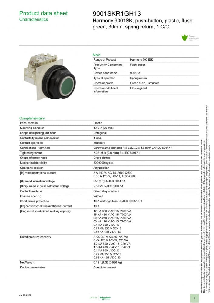 9001SKR1GH13 technical document page 1