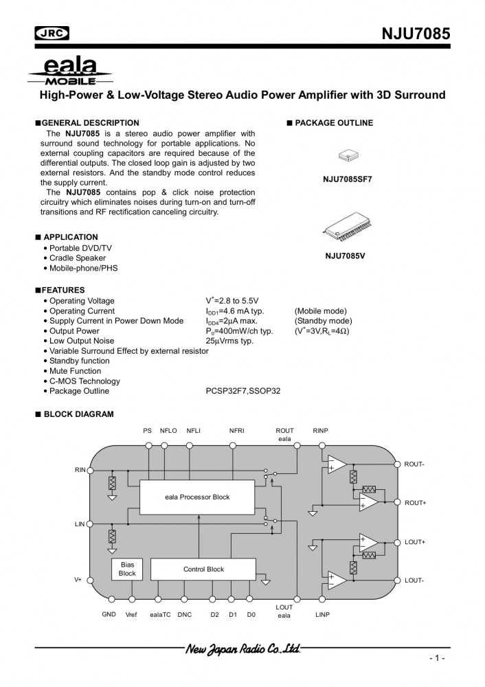 NJU7085 technical document page 1