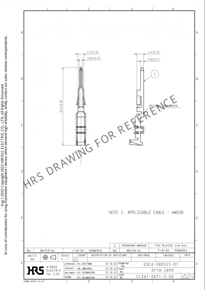 HRS DF1B-28PR technical drawing preview