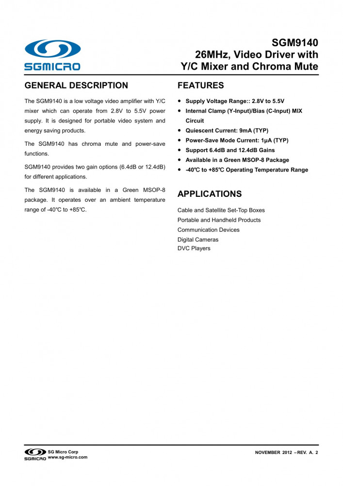 SGM9140 datasheet page 1