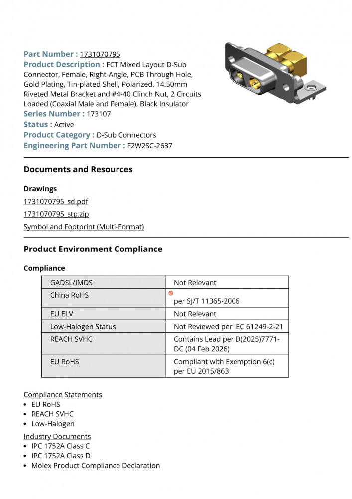 MOLEX 1731070795 technical document preview, page 1