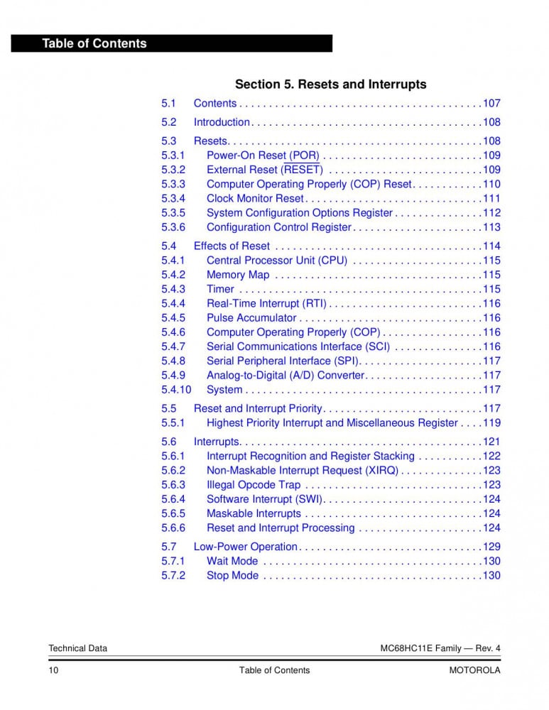MC68HC11E family technical data page 10