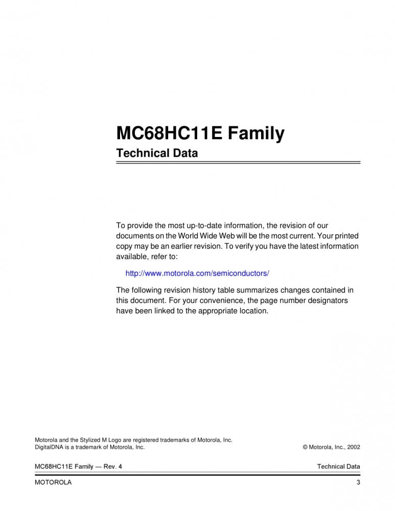 MC68HC11E family technical data page 3