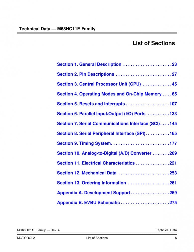 MC68HC11E family technical data page 5