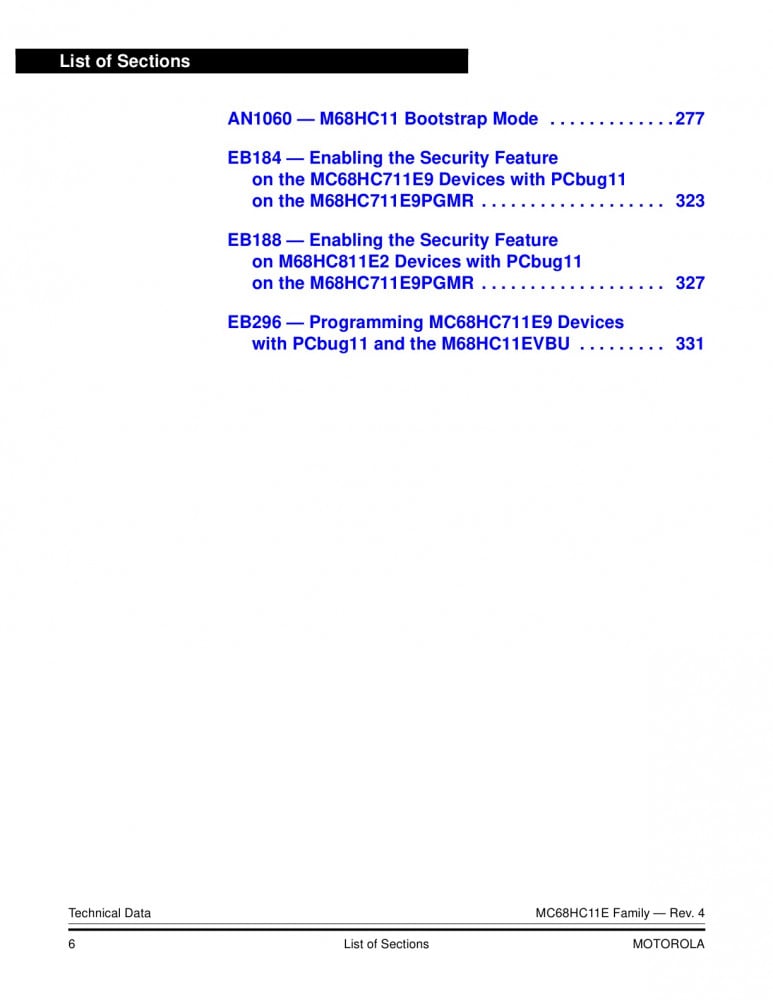 MC68HC11E family technical data page 6