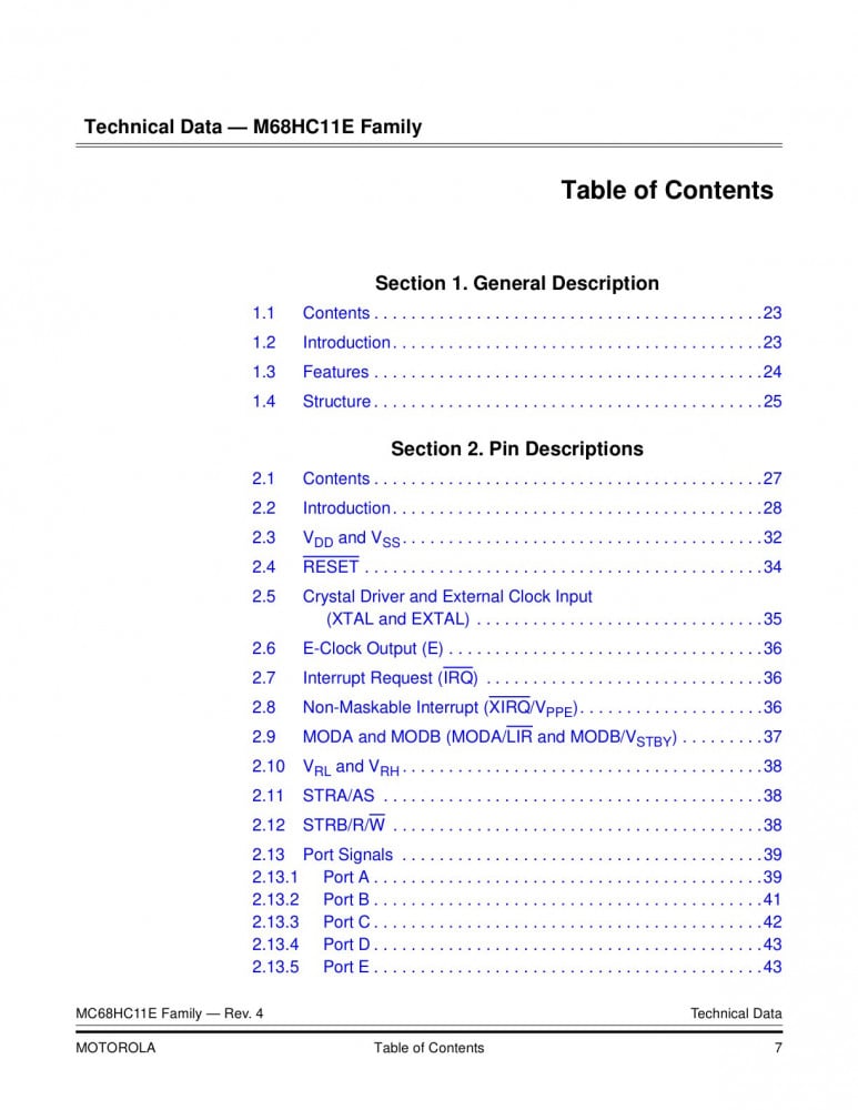 MC68HC11E family technical data page 7