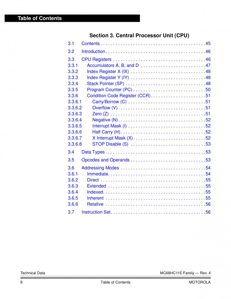 MC68HC11E family technical data page 8