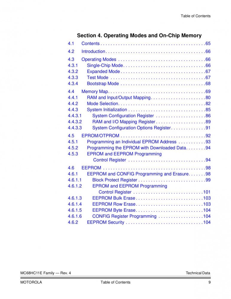 MC68HC11E family technical data page 9