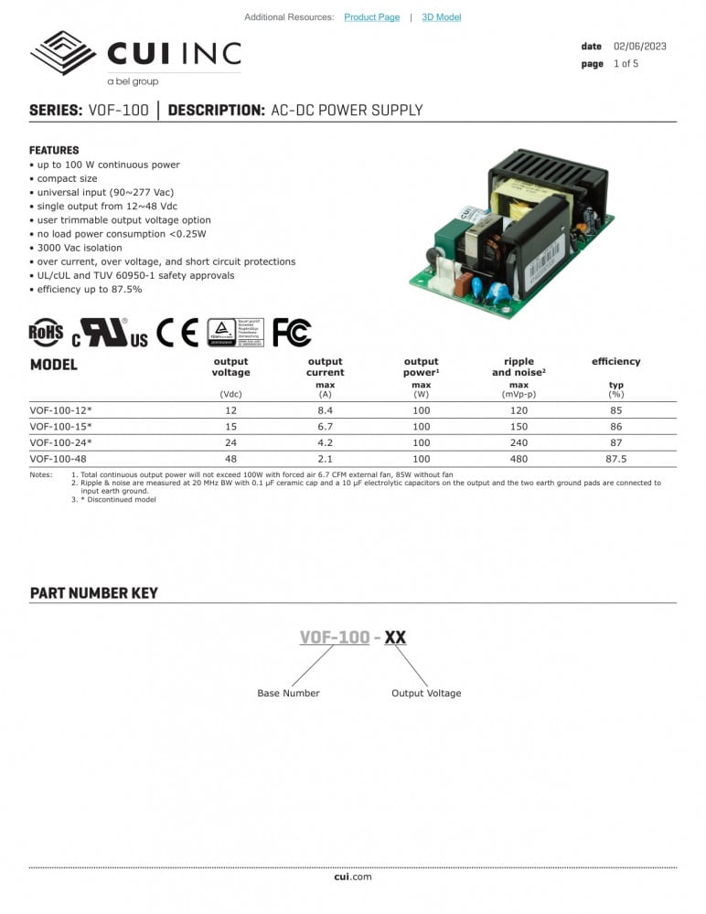 VOF-100-12 datasheet page 1