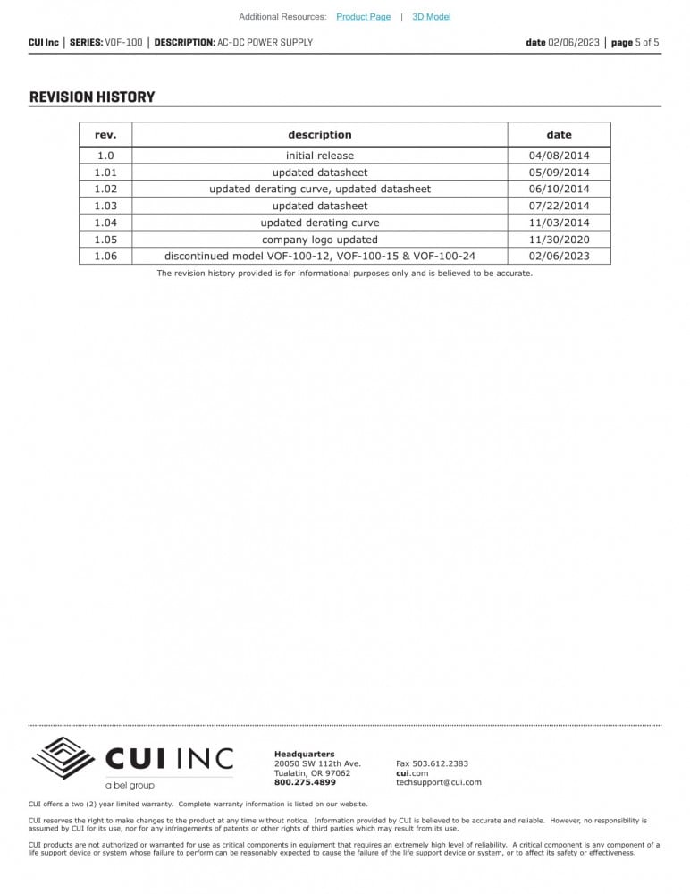 VOF-100-12 datasheet page 5