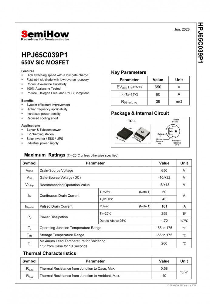 HPJ65C039P1 datasheet page 1