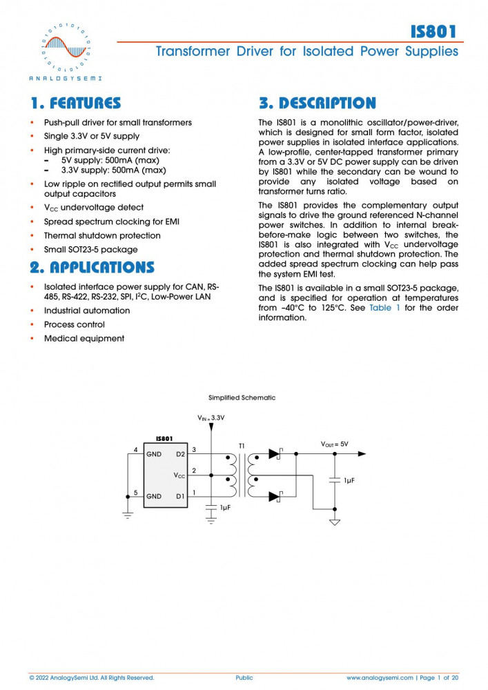 IS801BSOT235 datasheet page 1