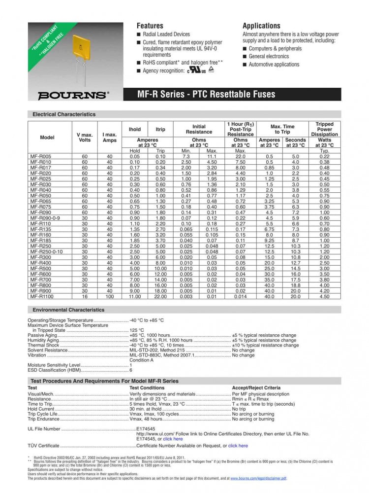BOURNS MF-R series datasheet page 1