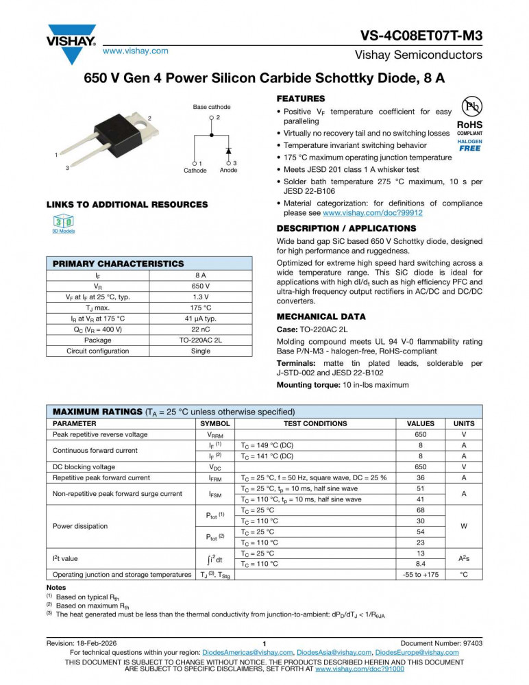 VS-4C08ET07T-M3 datasheet page 1