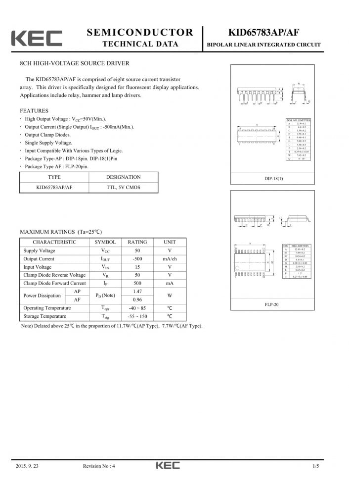 KID65783AF-EL/P datasheet page 1