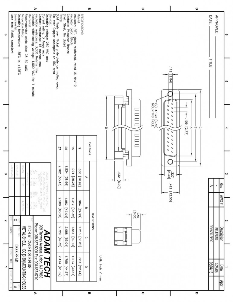 DA15-PF-M1 technical document page