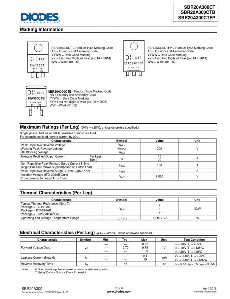 SBR20A300CTFP-G datasheet page 2