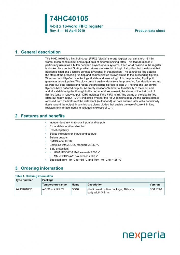 74HC40105D datasheet page 1