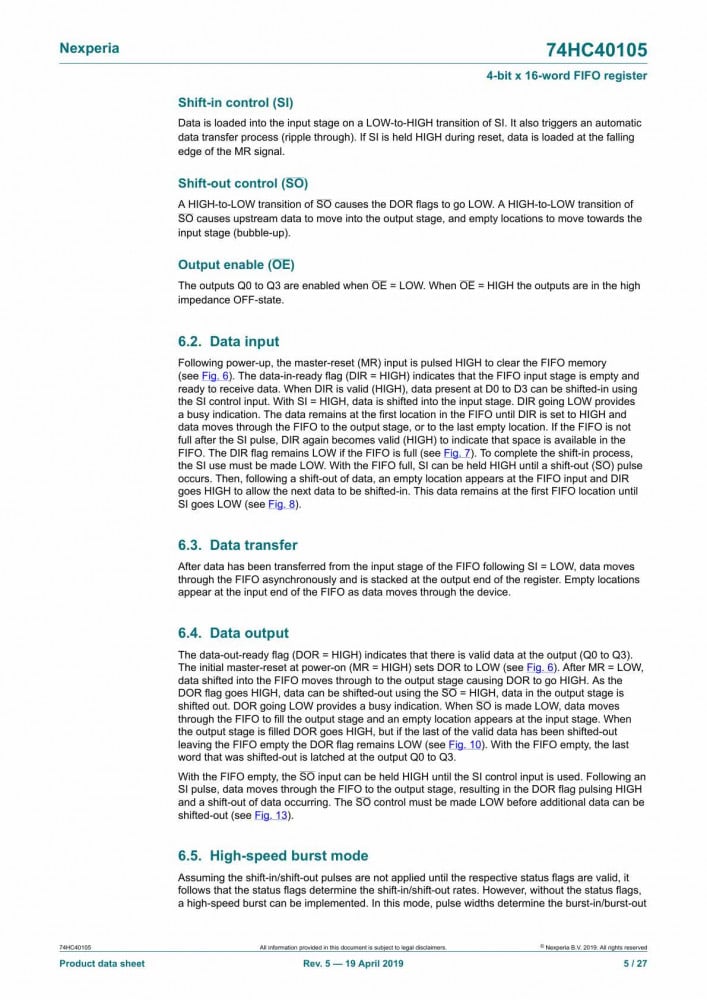 74HC40105D datasheet page 5
