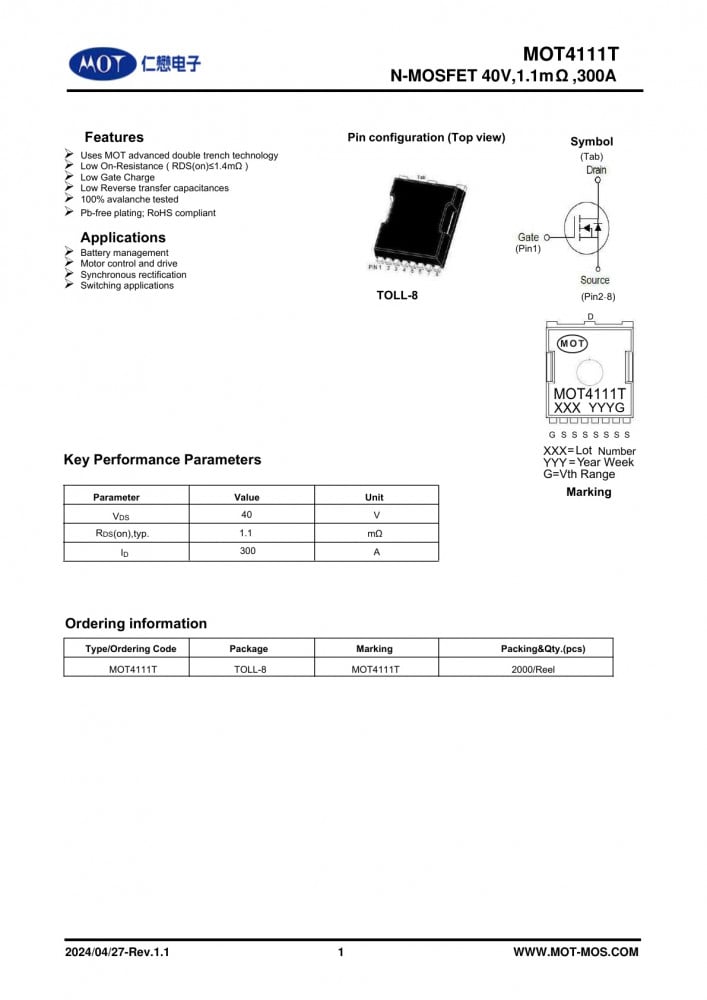 MOT4111T datasheet page 1