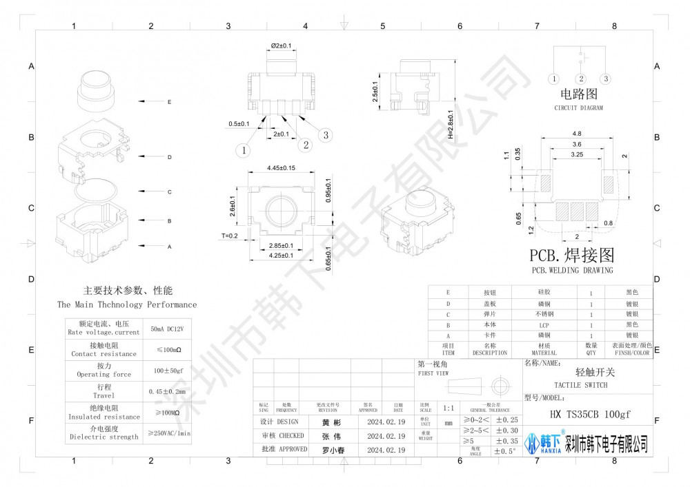 HX TS35CB 100gf specification page 1